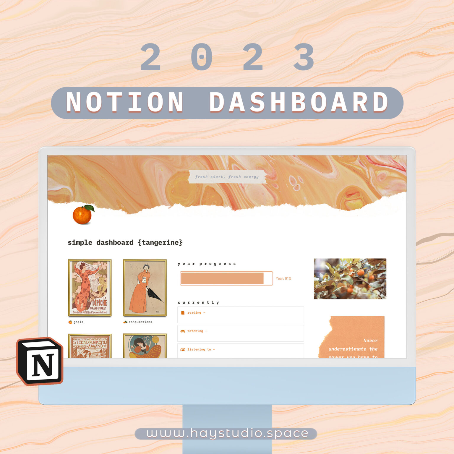 2023 Notion Dashboard Setup - Simple Template to Organise Your Life ⋆ HAY studio
