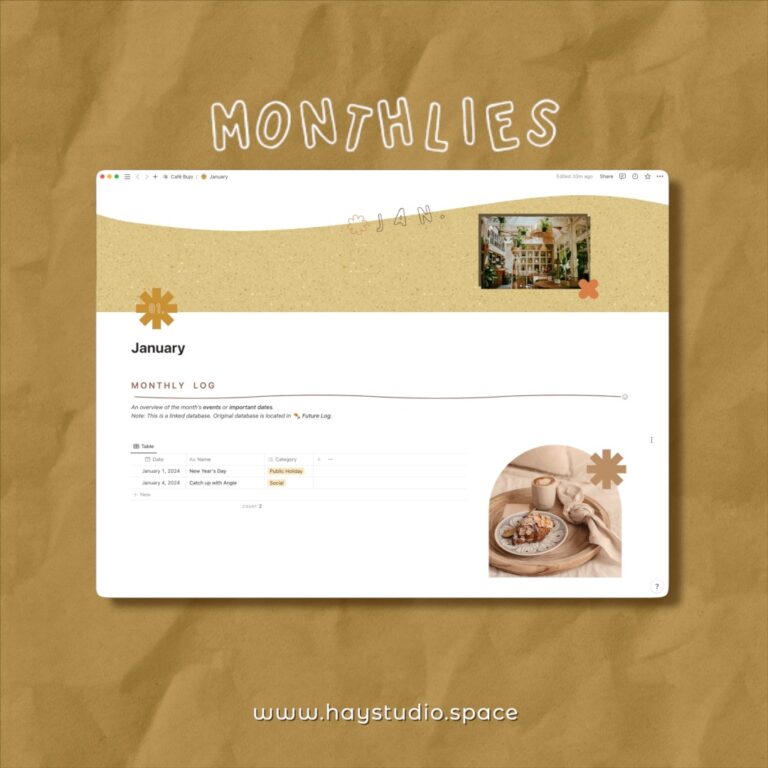 Notion Bujo Template - Cute Cafe Theme for 2024 ⋆ HAY studio