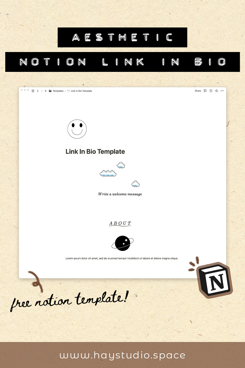How to Make an Aesthetic Notion Link in Bio Page (Free Notion Template ...